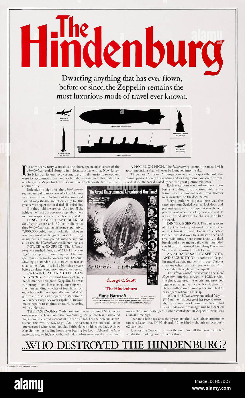 THE HINDENBURG, US poster art, 1975 Stock Photo - Alamy