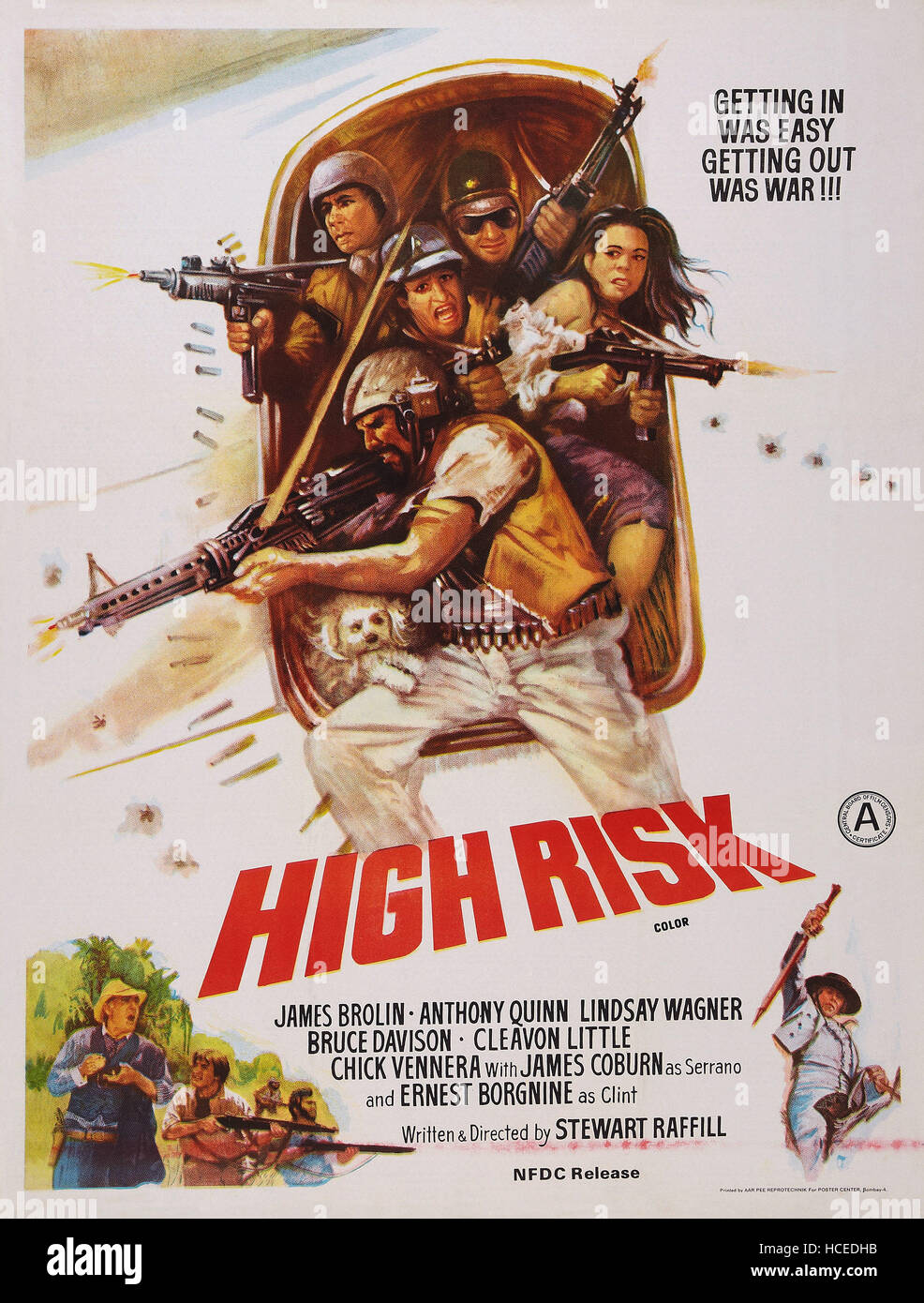 HIGH RISK, poster art, top clockwise: Bruce Davis, Lindsay Wagner ...