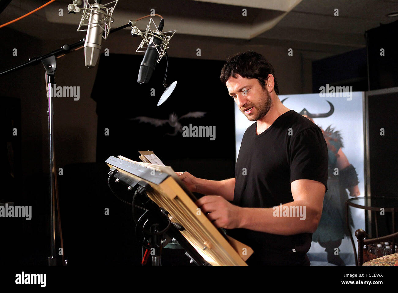 HOW TO TRAIN YOUR DRAGON, Gerard Butler, voice of Stoick, on set, 2010 ...