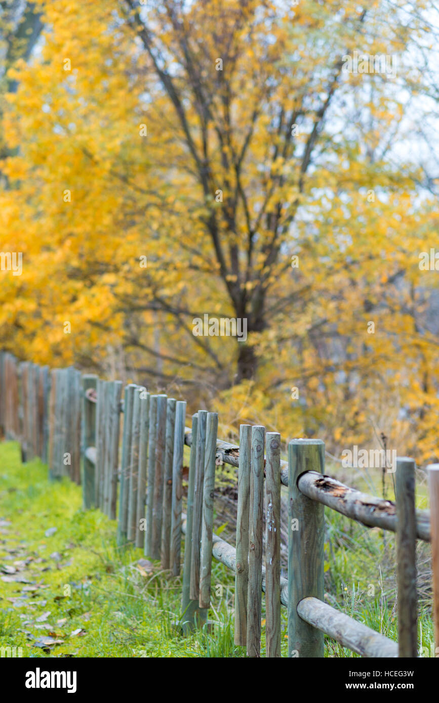 Wooden fence on a farm in autumn Stock Photo - Alamy