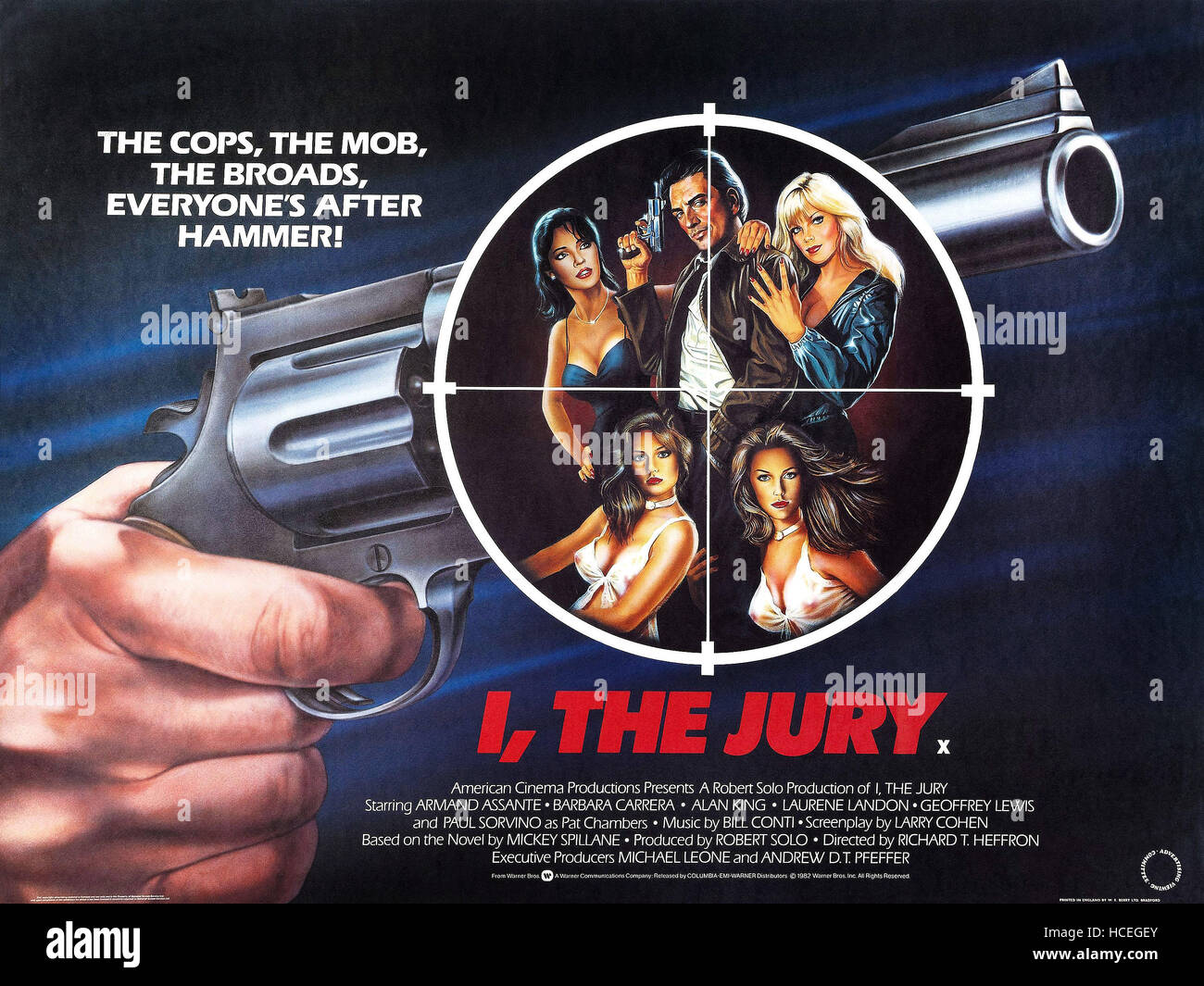 I, THE JURY, British poster art, top from left: Barbara Carrera, Armand ...