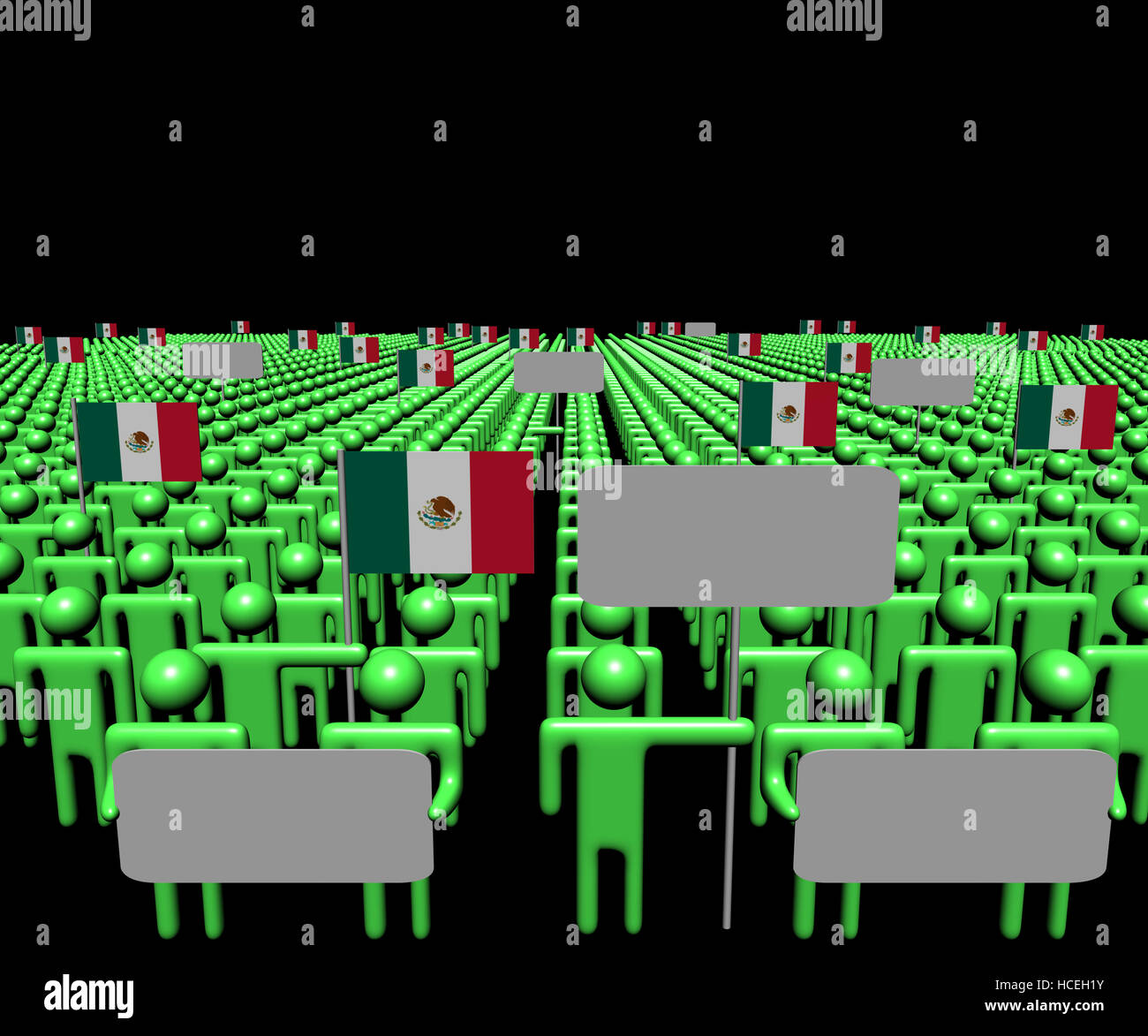 Crowd of people with signs and Mexican flags illustration Stock Photo ...