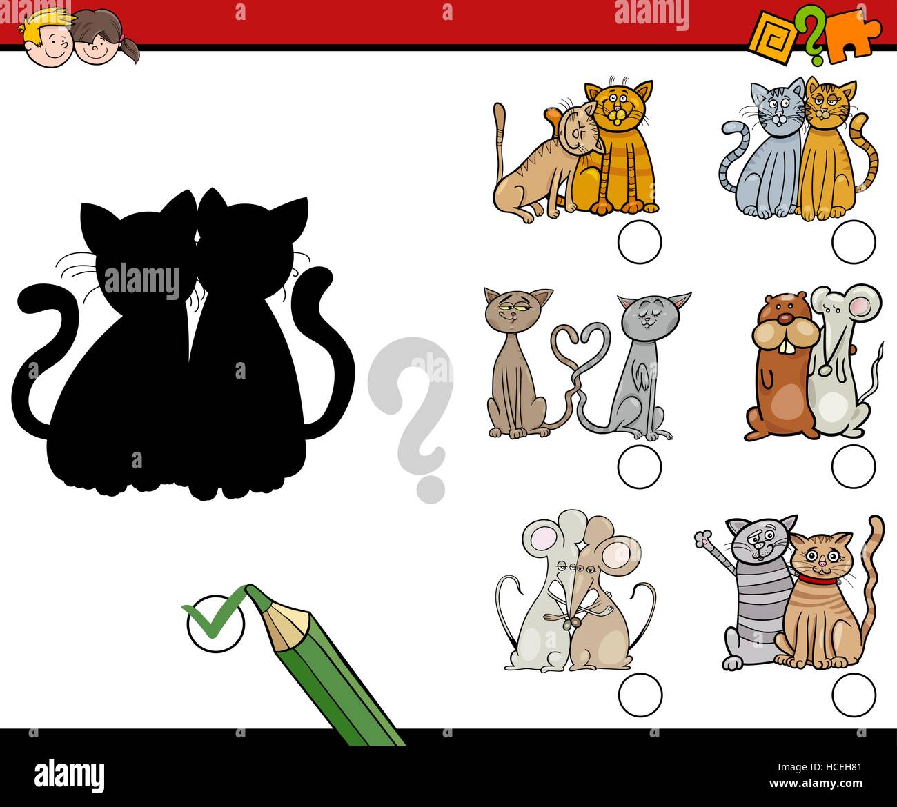 Cartoon Illustration of Find the Shadow Educational Activity for ...