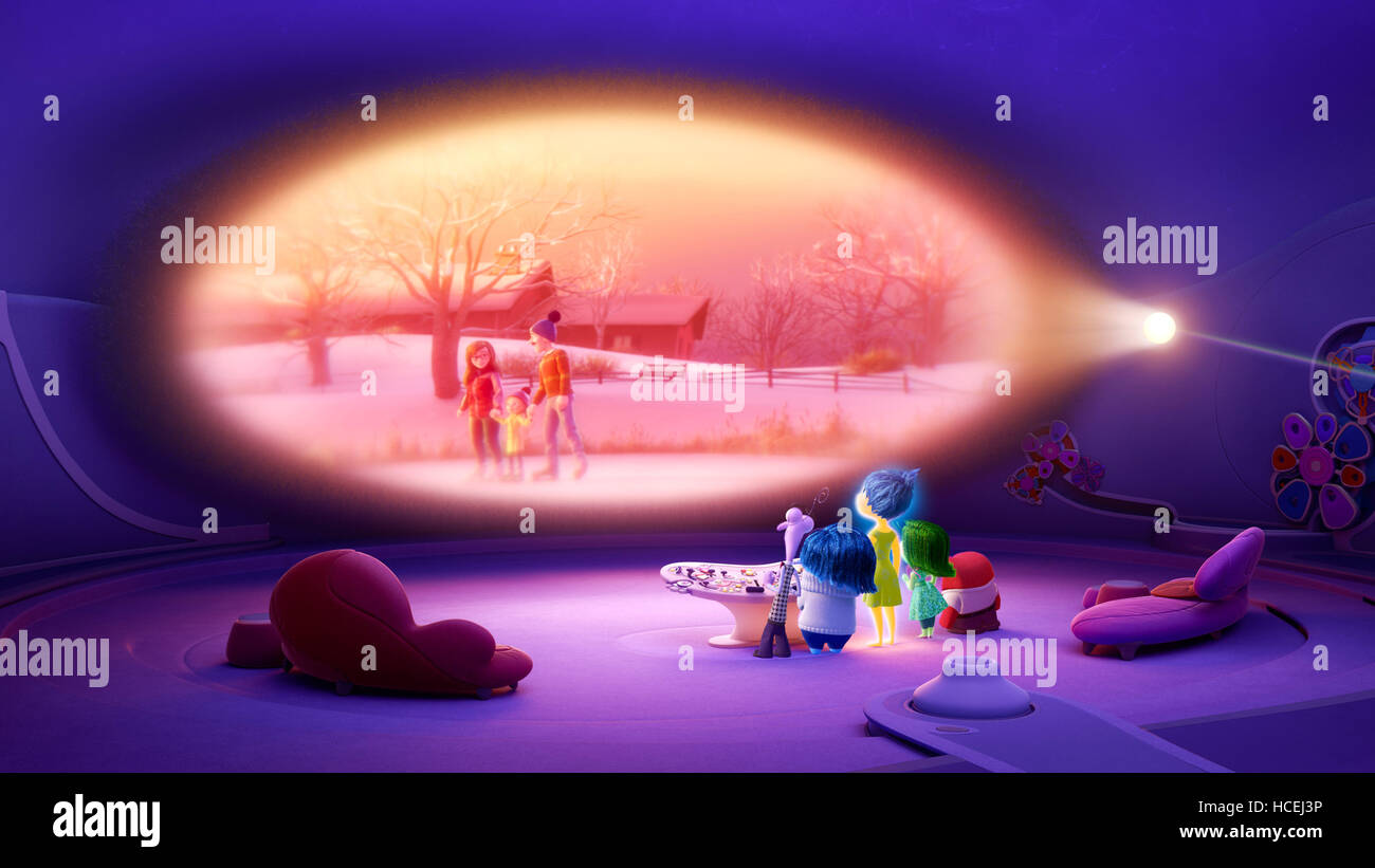 INSIDE OUT, foreground from left: Fear (voice: Bill Hader), Sadness ...