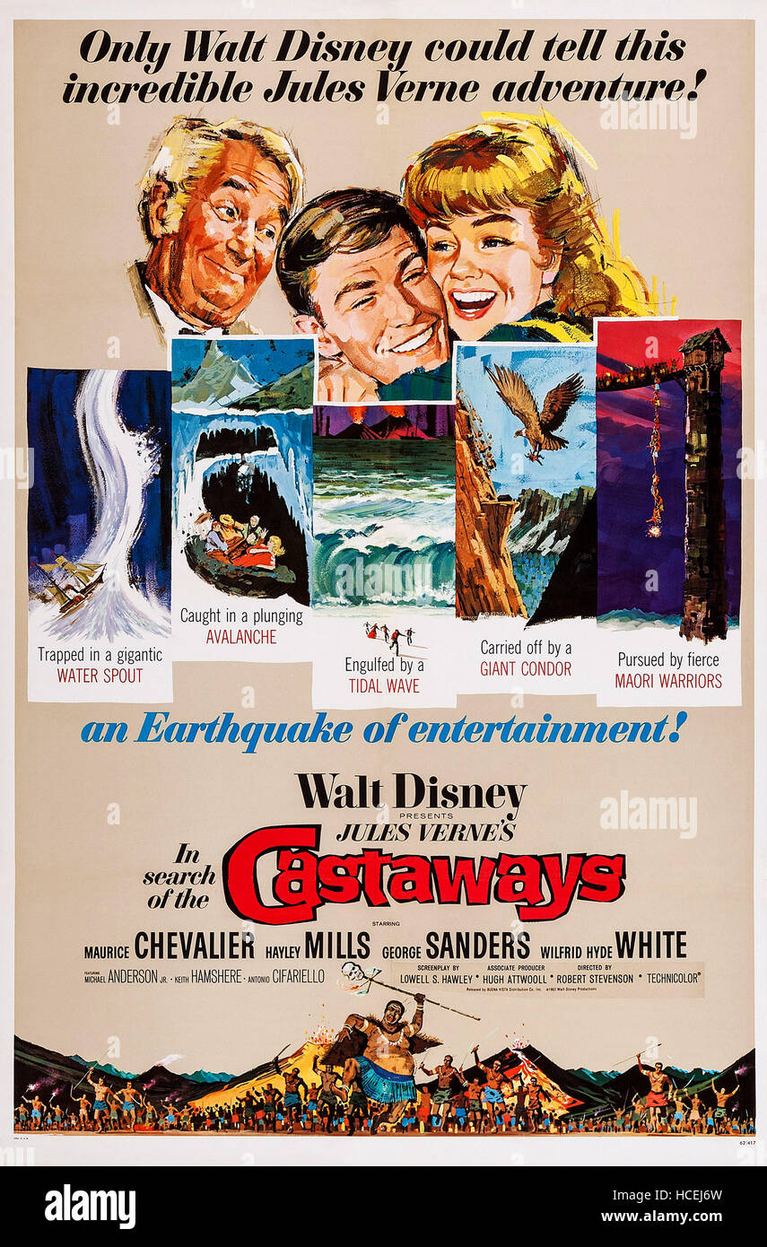 IN SEARCH OF THE CASTAWAYS, US poster art, from left: Maurice Chevalier ...