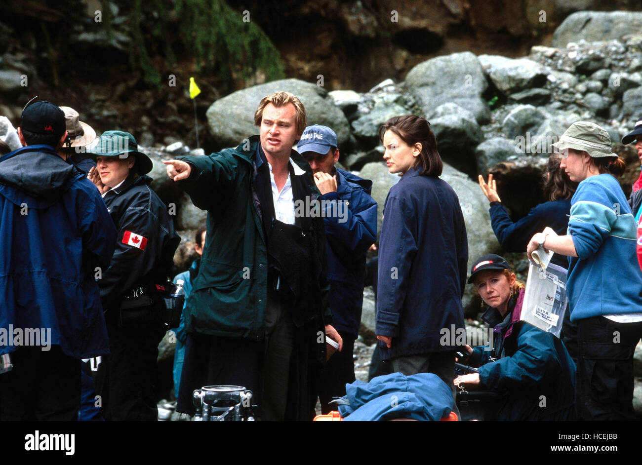 INSOMNIA, Director Christopher Nolan, Hilary Swank on the set, 2002 (c ...