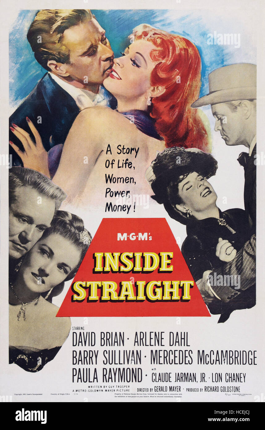 INSIDE STRAIGHT, US poster art, from bottom letft: David Brian, Paula ...