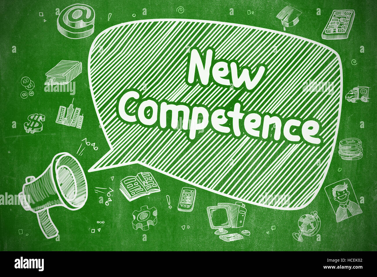 New Competence - Cartoon Illustration on Green Chalkboard Stock Photo ...