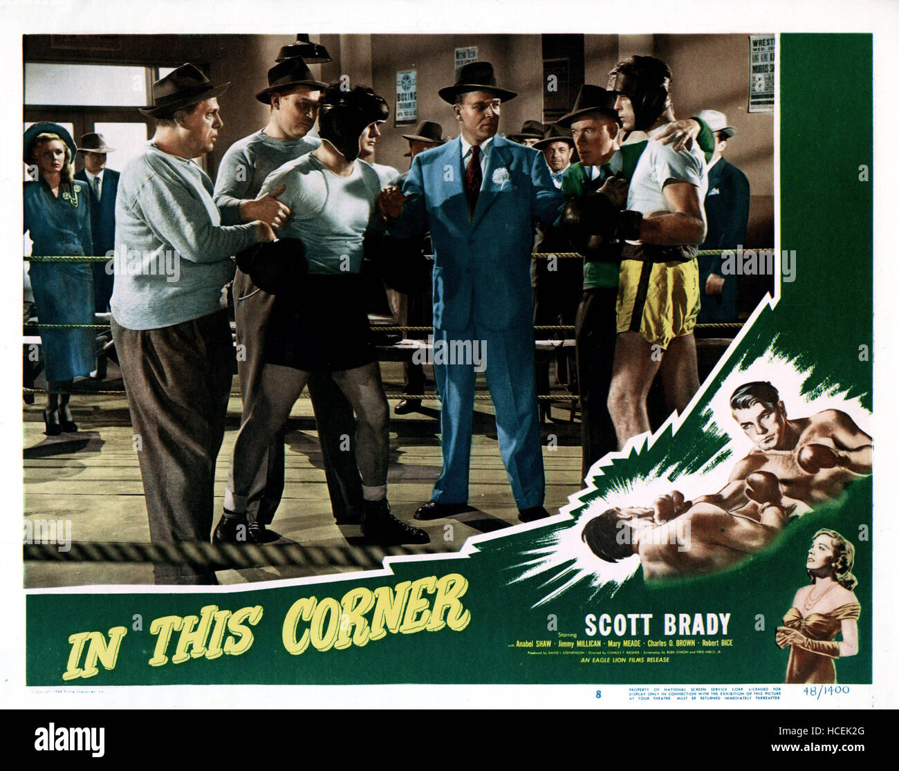 IN THIS CORNER, James Millican, (in blue suit), Scott Brady, (right ...