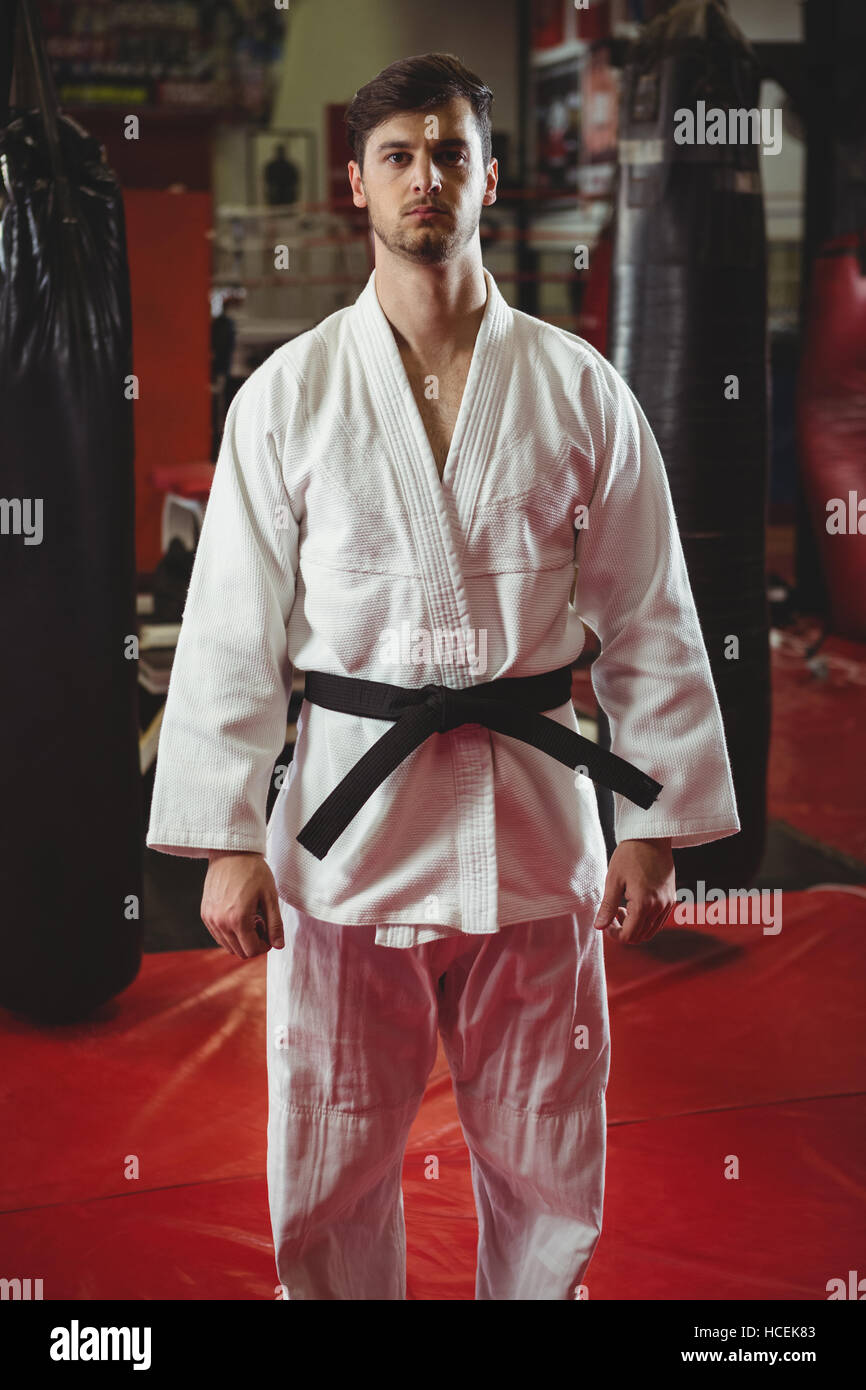 Karate player standing in fitness studio Stock Photo - Alamy
