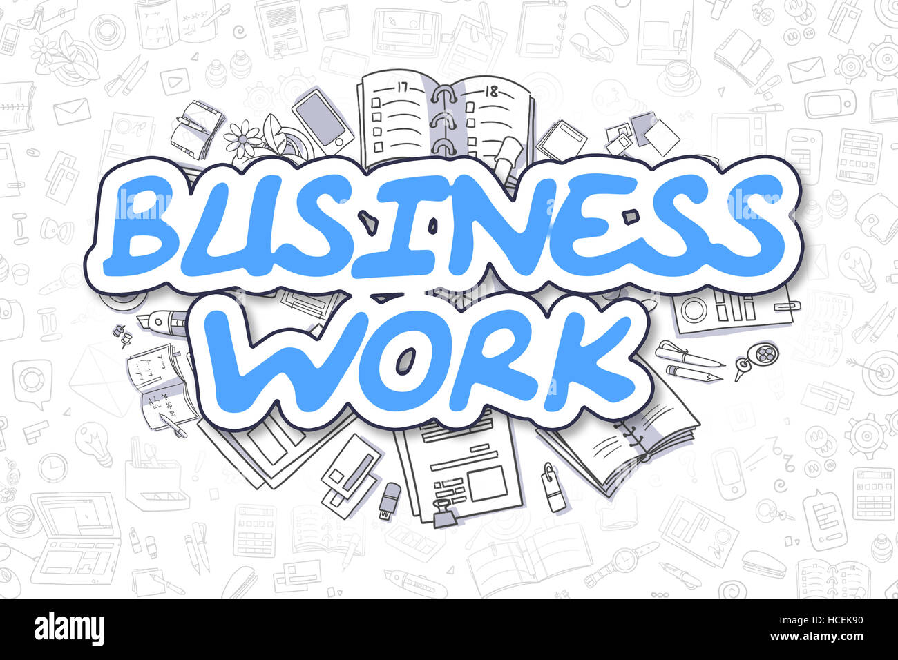 Business Work - Cartoon Blue Word. Business Concept Stock Photo - Alamy