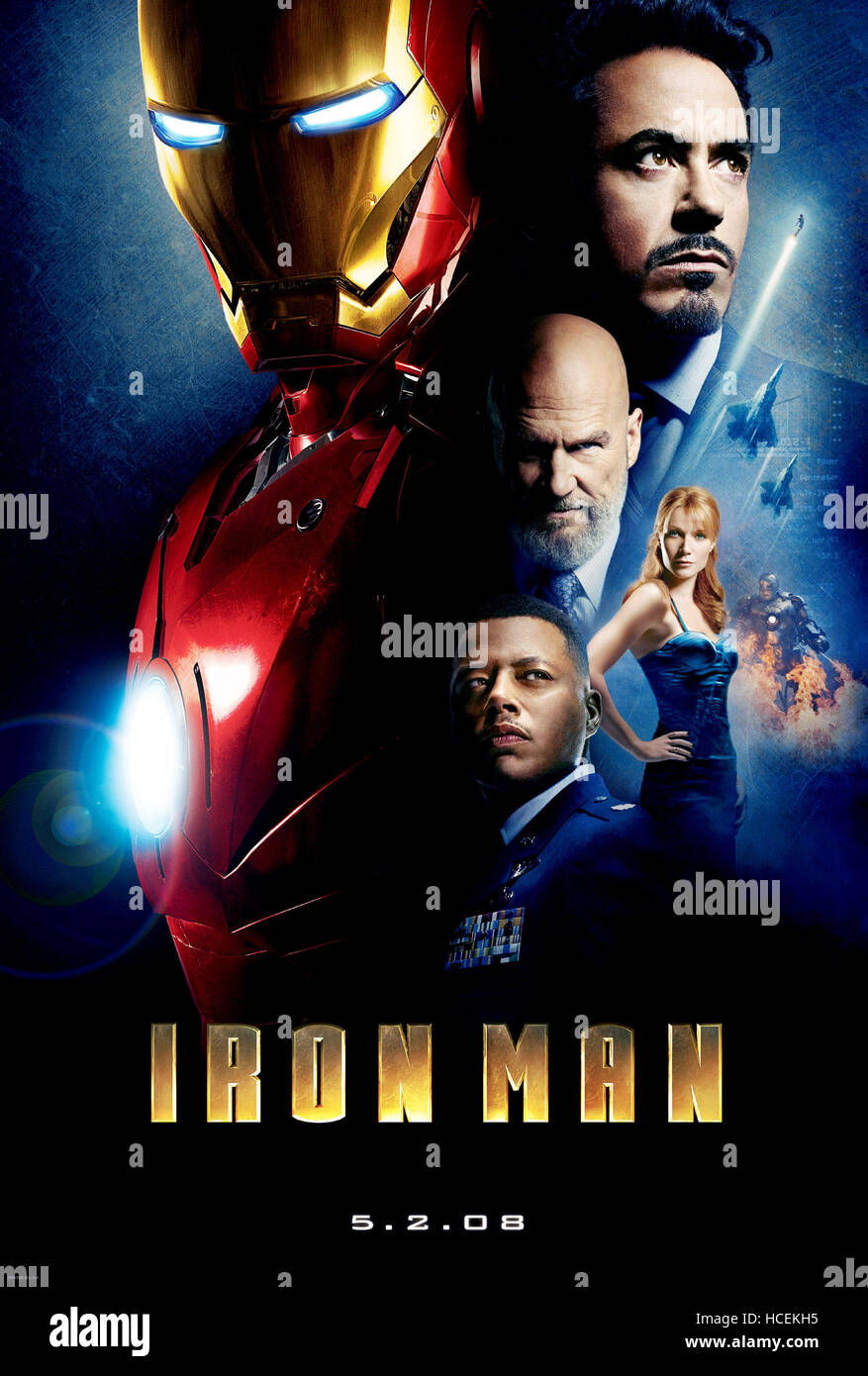 IRON MAN, Robert Downey Jr. (top left and right), Jeff Bridges (center ...