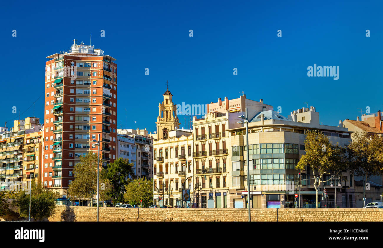 Buildings at the ancient riverside in Valencia, Spain Stock Photo - Alamy