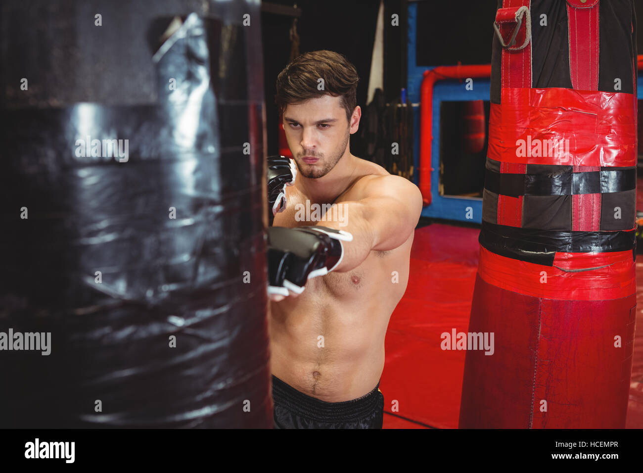 Strong boxer punching bag training hi-res stock photography and images ...