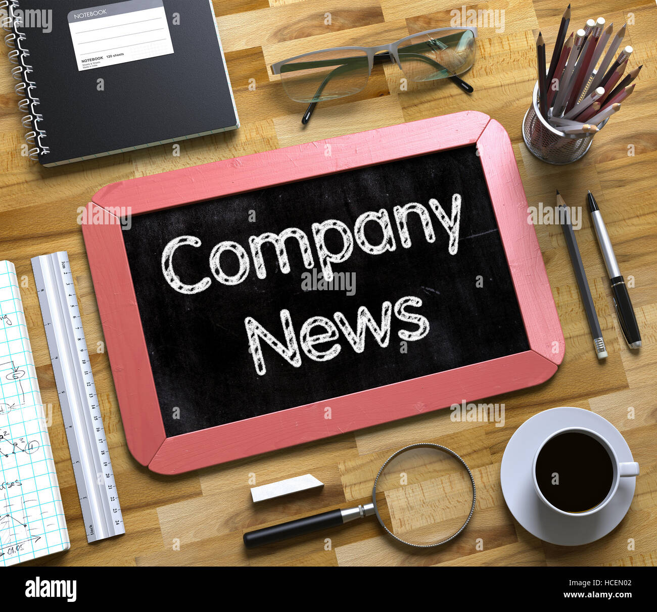 Company News - Text on Small Chalkboard. 3D Stock Photo - Alamy