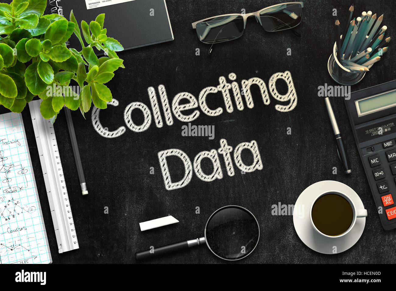 Collecting Data on Black Chalkboard. 3D Rendering Stock Photo - Alamy