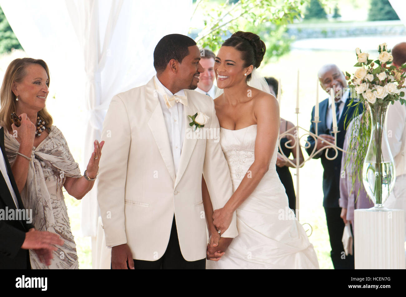 JUMPING THE BROOM, Laz Alonso (left of center), Paula Patton (right ...