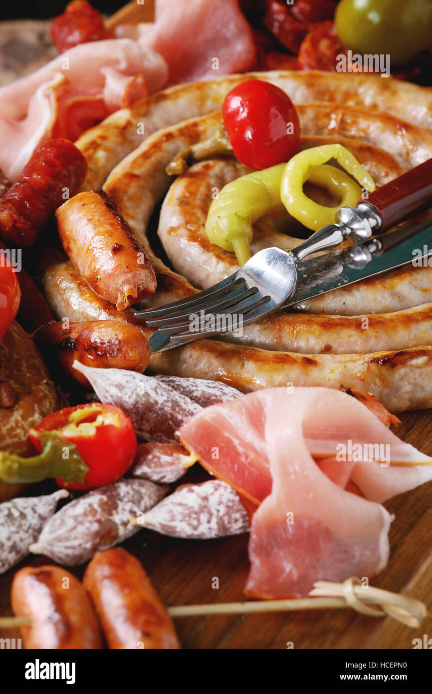 Variety of meat snacks in pretzels Stock Photo - Alamy