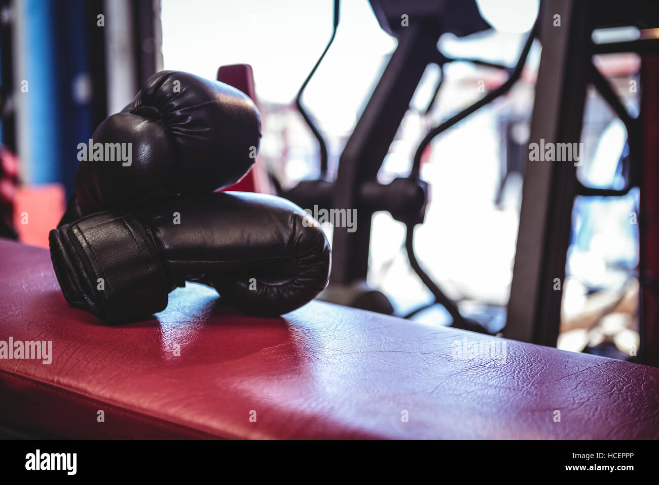 Pair of boxing gloves on bench Stock Photo - Alamy