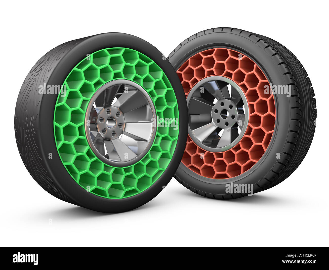 High tech airless wheels in the form of cells. 3D render Stock Photo ...