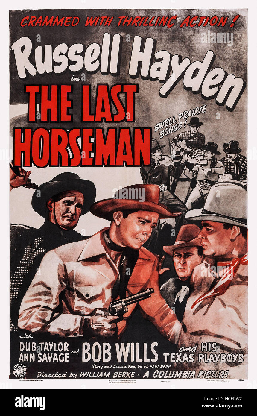 THE LAST HORSEMAN, US poster art, center: Russell Hayden, 1944 Stock ...
