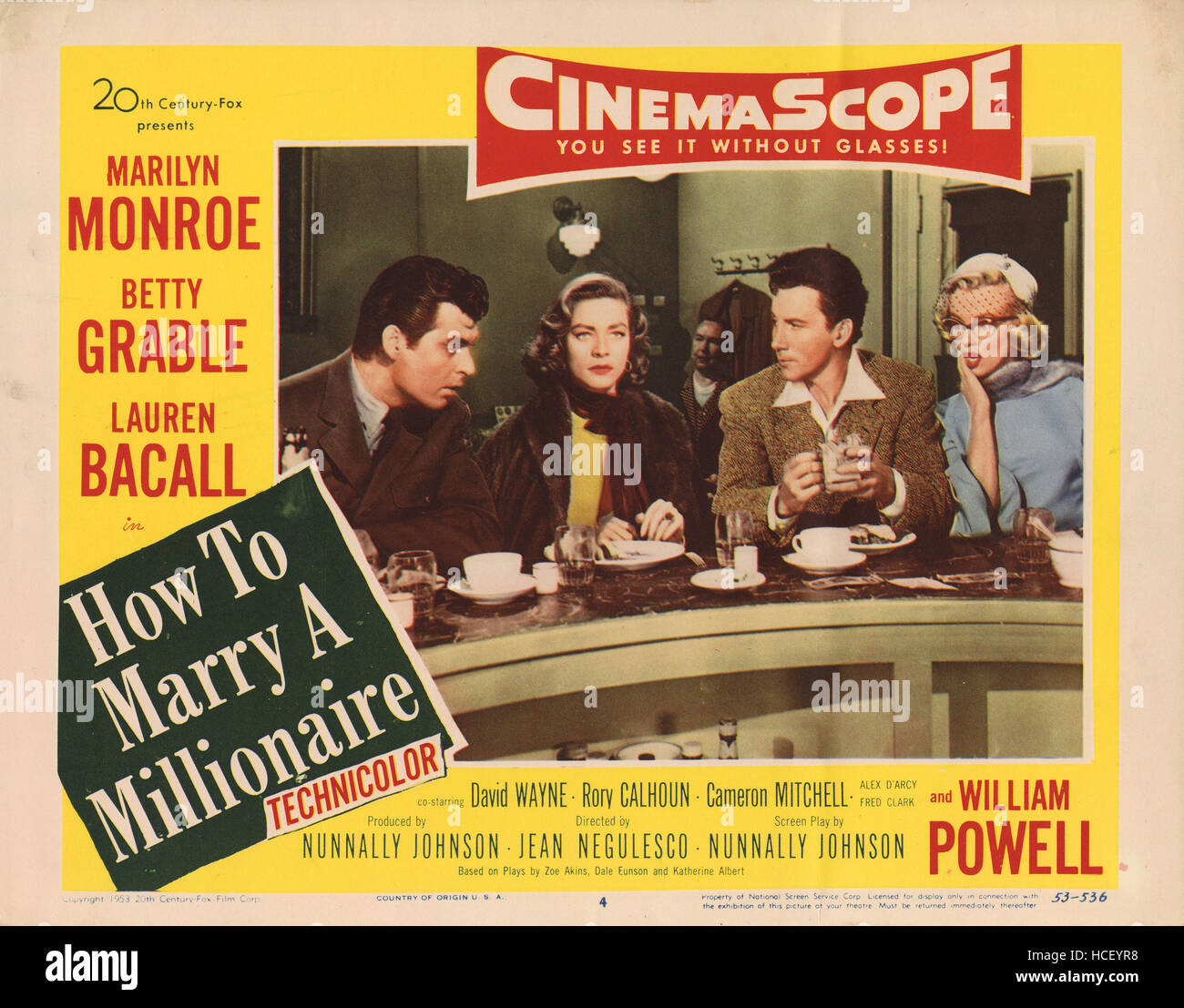 HOW TO MARRY A MILLIONAIRE, from left: Rory Calhoun, Lauren Bacall ...