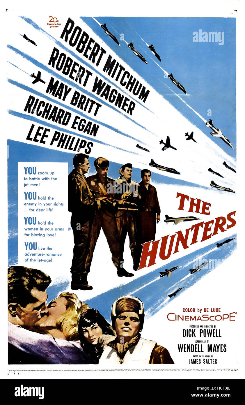 THE HUNTERS, U.S. poster art, from left: Robert Mitchum, Robert Wagner ...