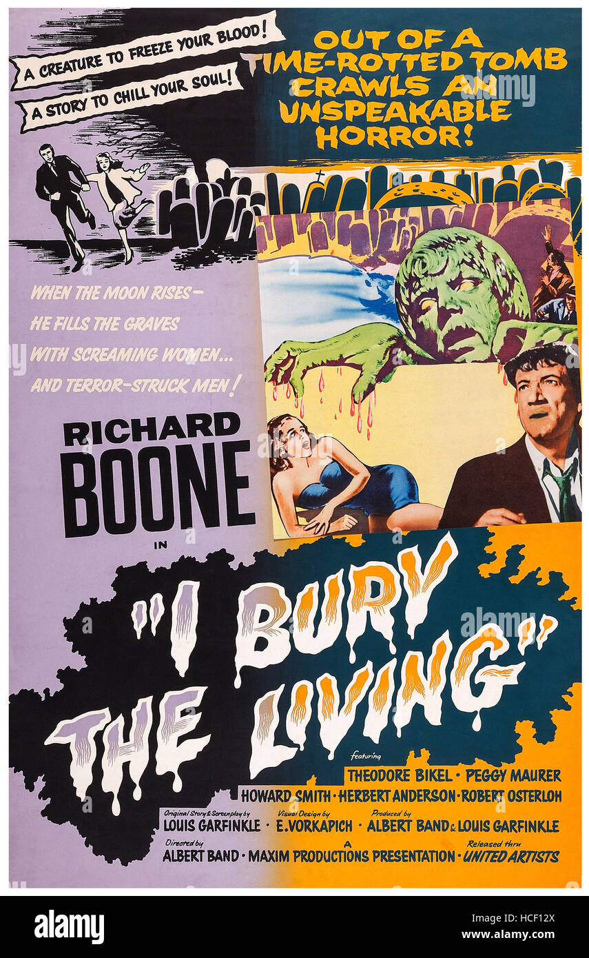 I BURY THE LIVING, US poster art, right: Richard Boone, 1958 Stock ...