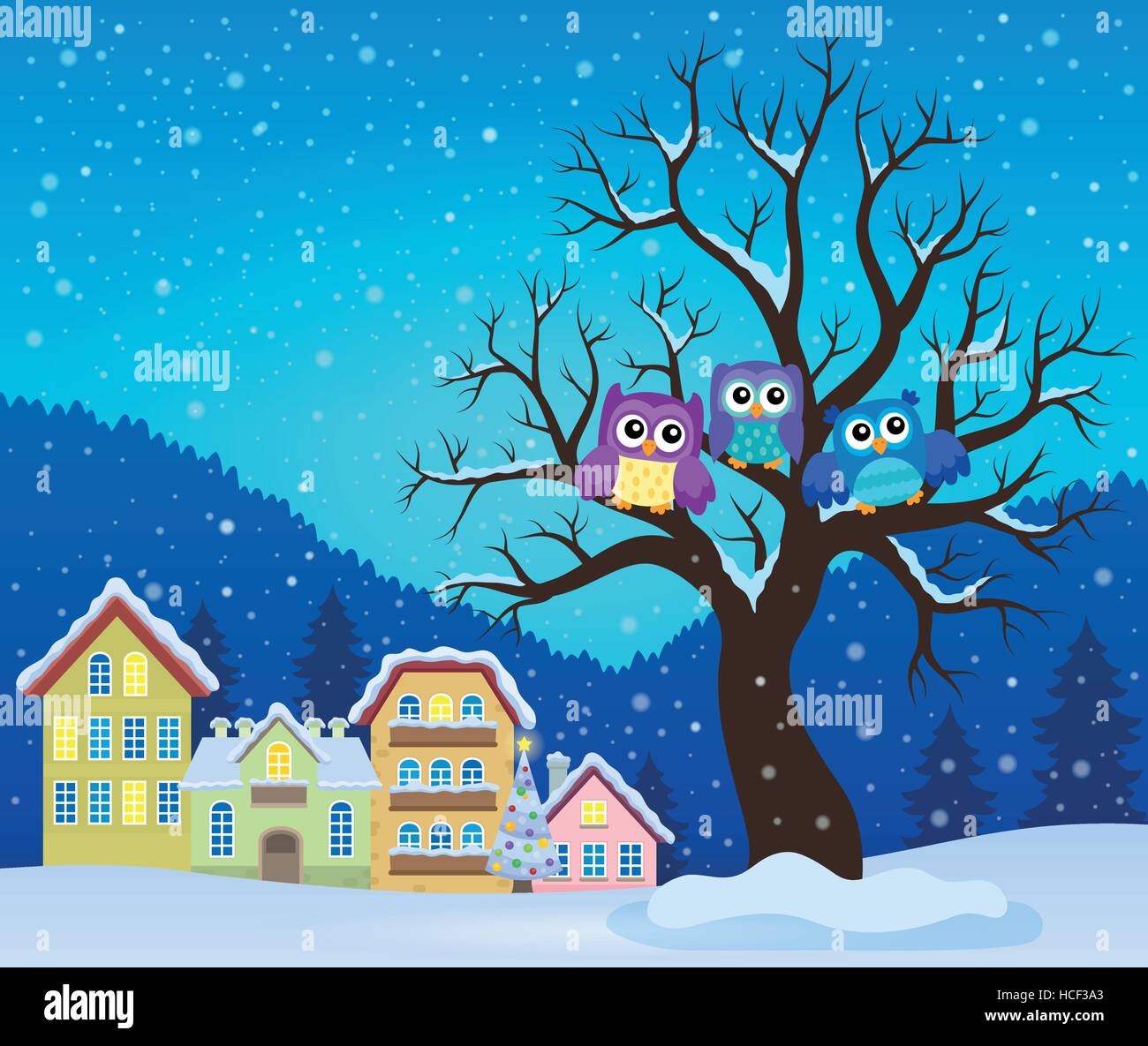 Stylized owls on tree theme image 3 - eps10 vector illustration Stock ...