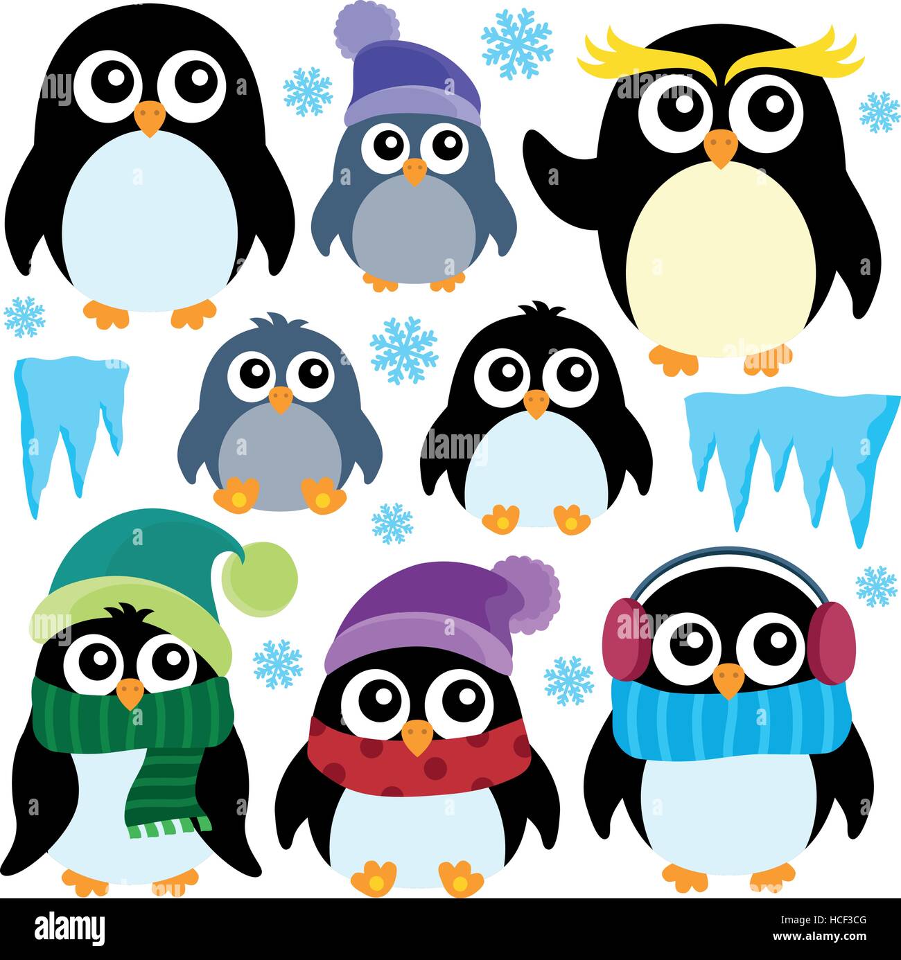 Stylized winter penguins set 1 - eps10 vector illustration Stock Vector ...