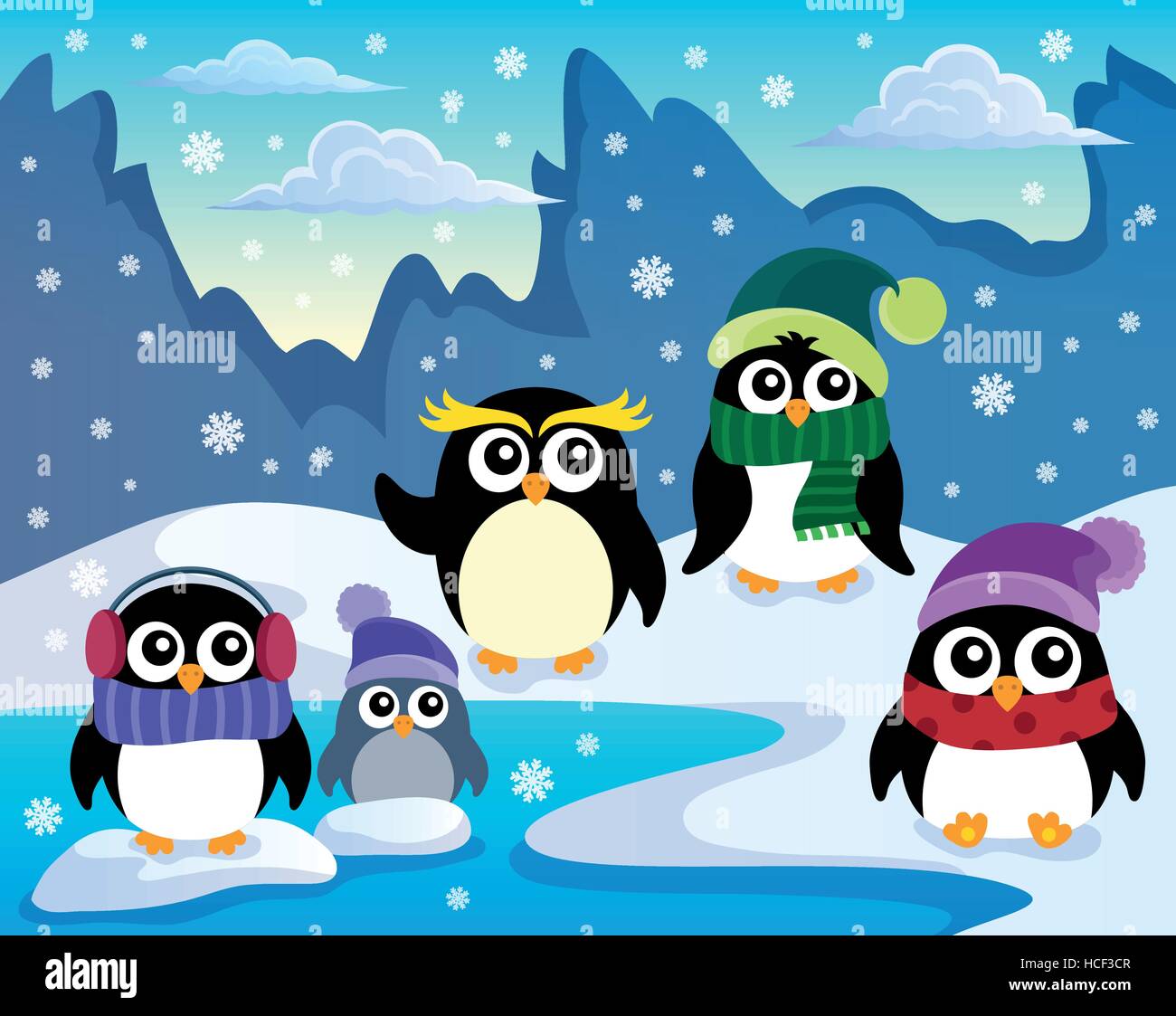 Stylized winter penguins theme 1 - eps10 vector illustration Stock ...