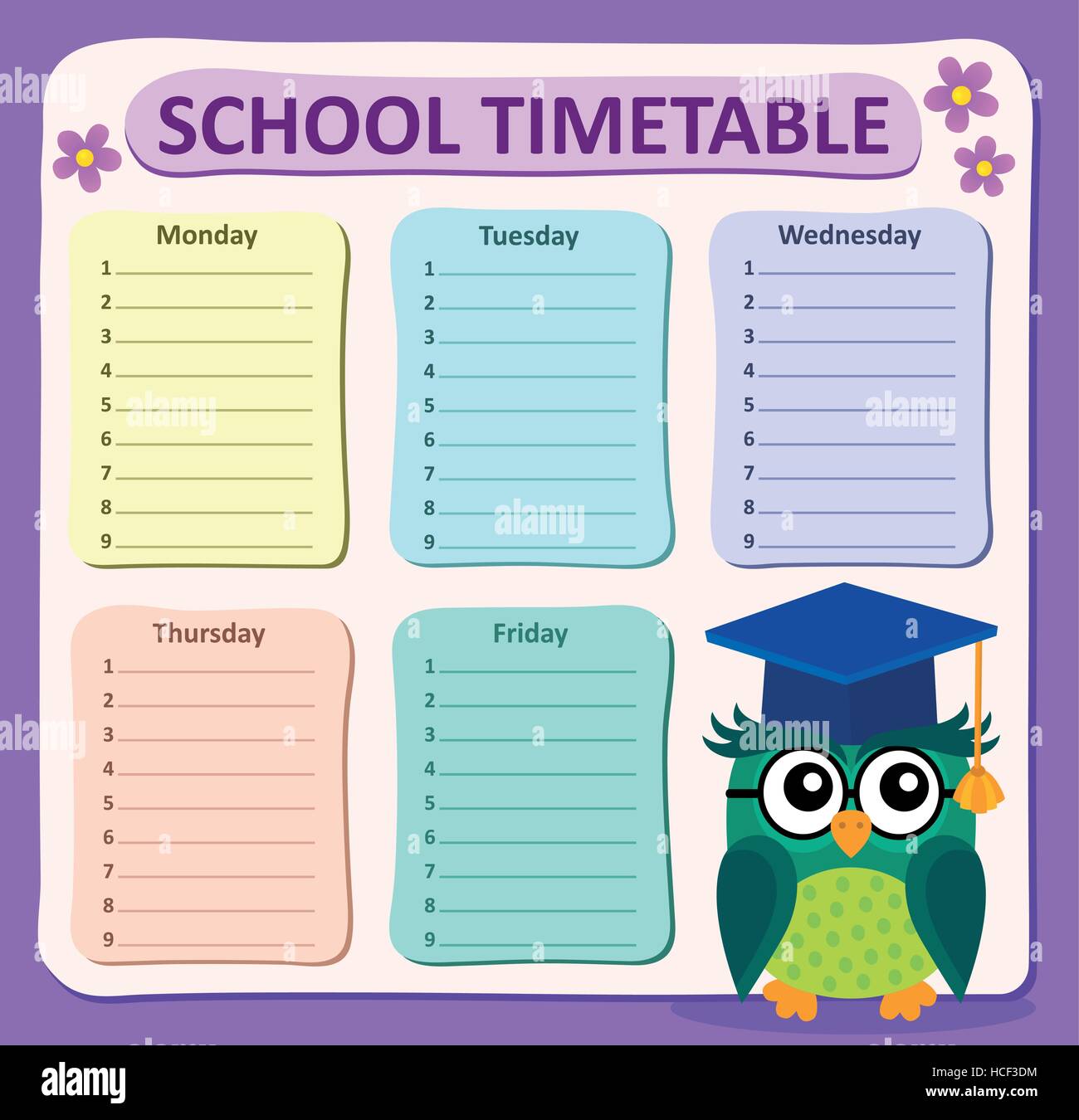 Weekly school timetable subject 4 - eps10 vector illustration Stock ...