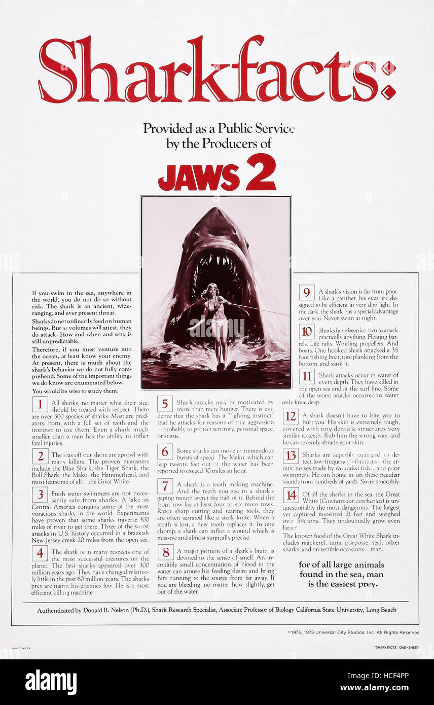 JAWS 2, US poster art, 1978, ©Universal Pictures/courtesy Everett ...
