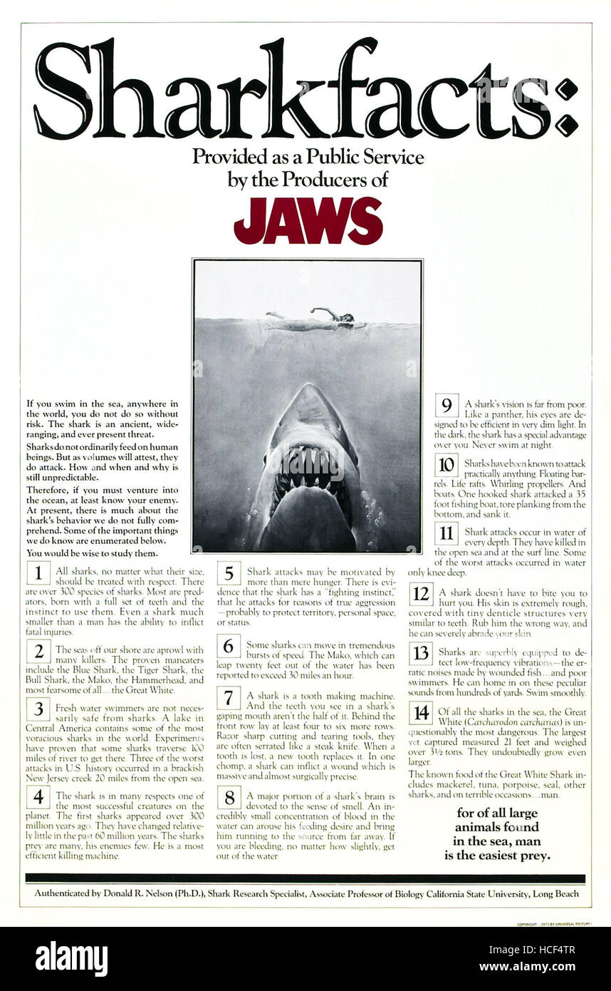 JAWS, poster art, 1975 Stock Photo - Alamy