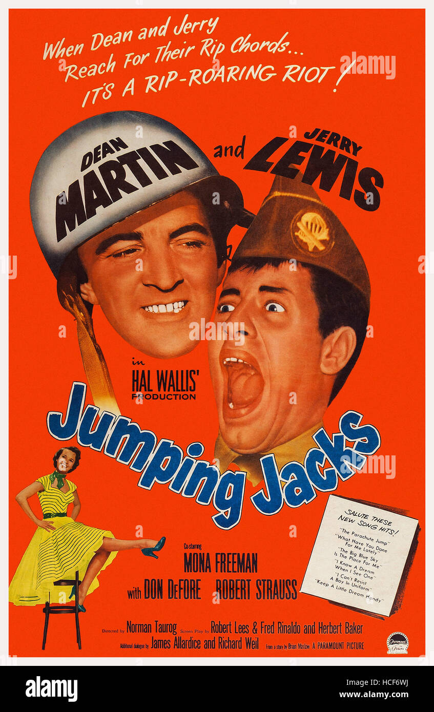 JUMPING JACKS, US poster art, top from left: Dean Martin, Jerry Lewis; bottom left: Mona Freeman ...