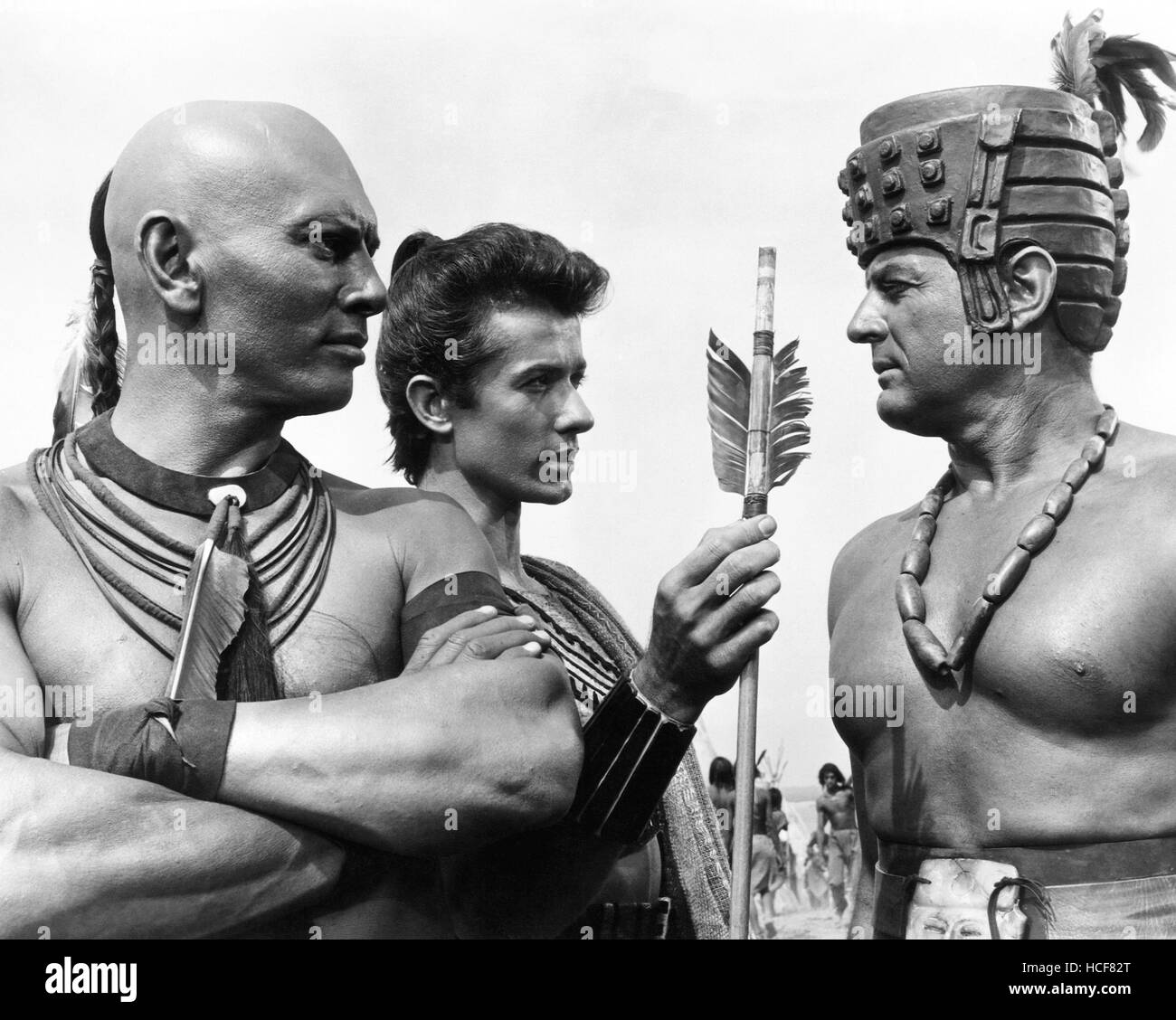 KINGS OF THE SUN, from left: Yul Brynner, George Chakiris, Brad Dexter ...