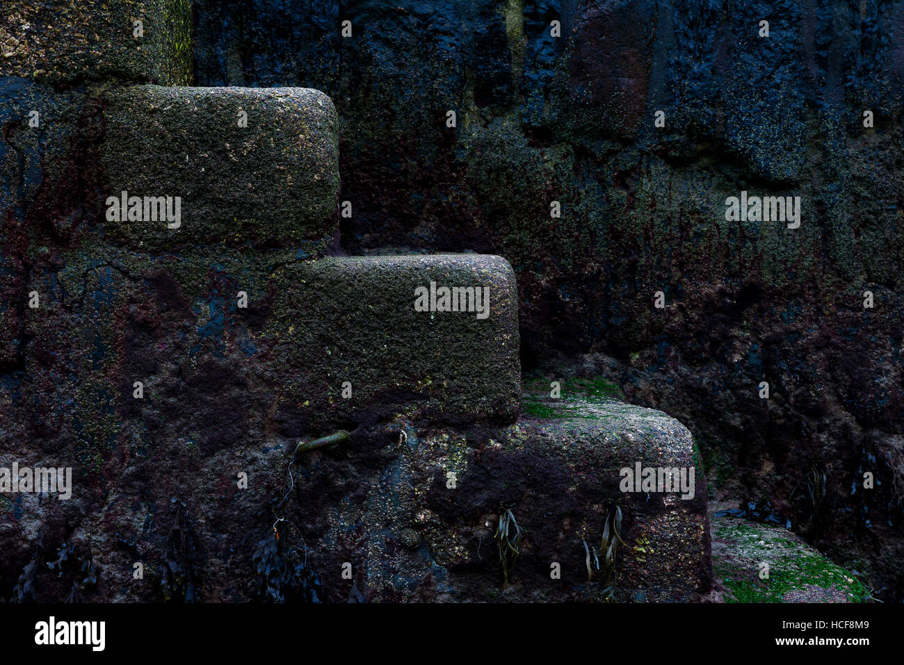 Steep, slippery harbour steps at Polkerris, Cornwall, UK Stock Photo ...