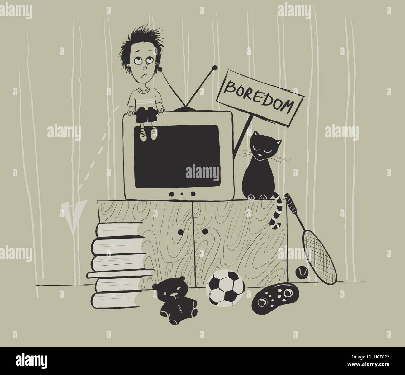 a Photoshop drawing illustrating the paradox of boredom Stock Photo - Alamy