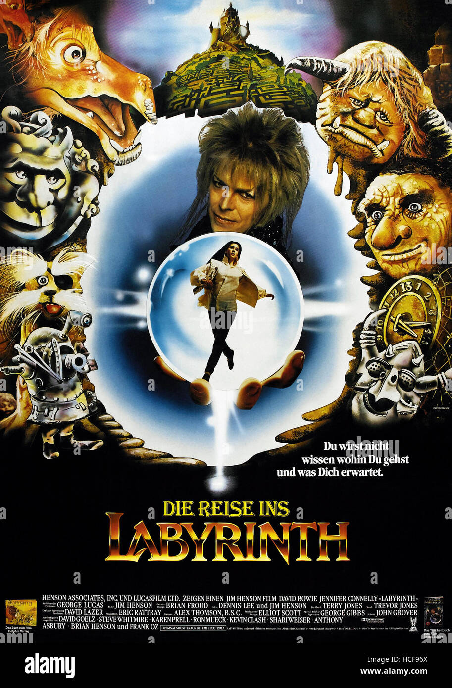 LABYRINTH, (aka DIE REISE INS LABYRINTH), German poster, David Bowie ...