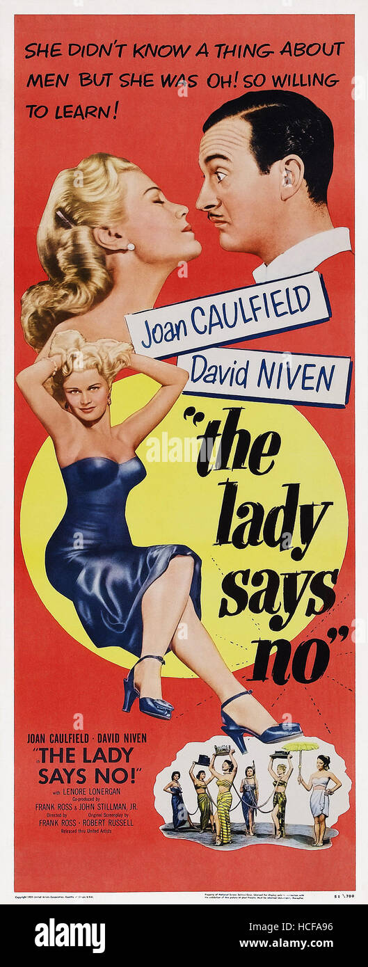 THE LADY SAYS NO, US poster art, from left: Joan Caulfield, David Niven ...