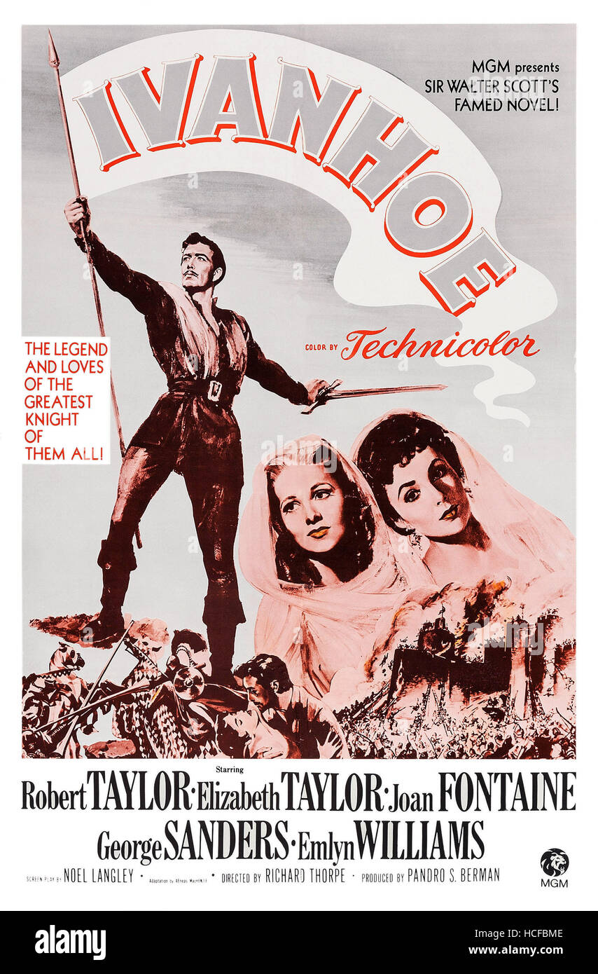 IVANHOE, 1970s re-release poster art, Robert Taylor, Joan Fontaine, Elizabeth Taylor, 1952 Stock ...