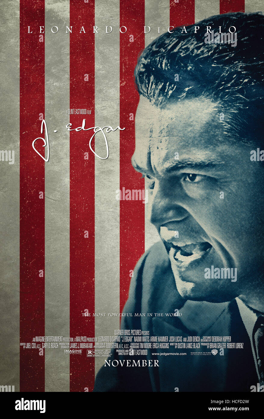 J. EDGAR, Leonardo DiCaprio (as J. Edgar Hoover) on US poster art, 2011 ...