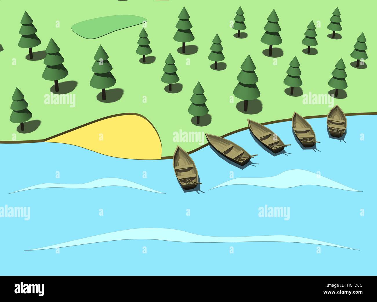 coast with boats and beach. Cartoon, 3D illustration Stock Photo - Alamy