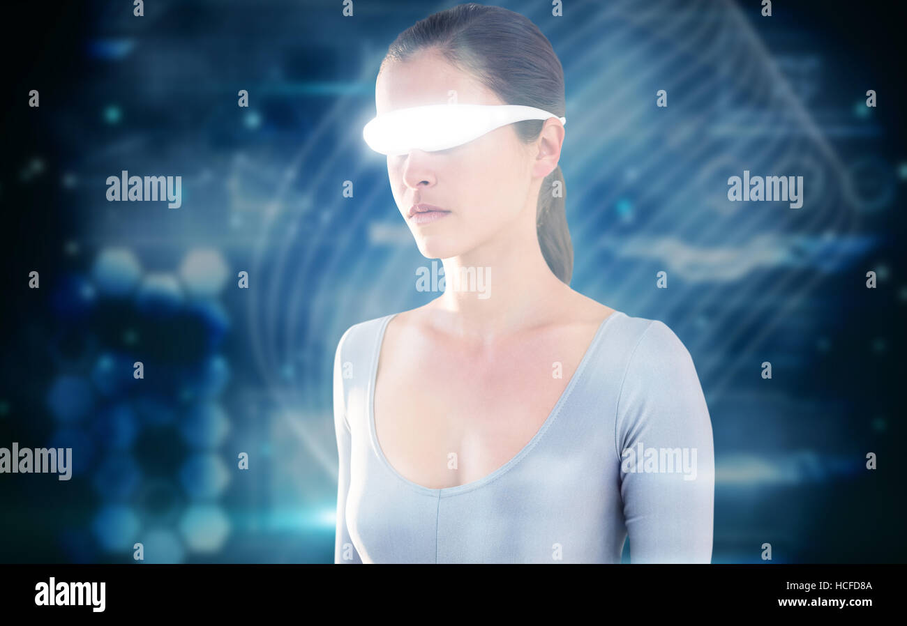 Composite image of beautiful woman using virtual video glasses Stock ...