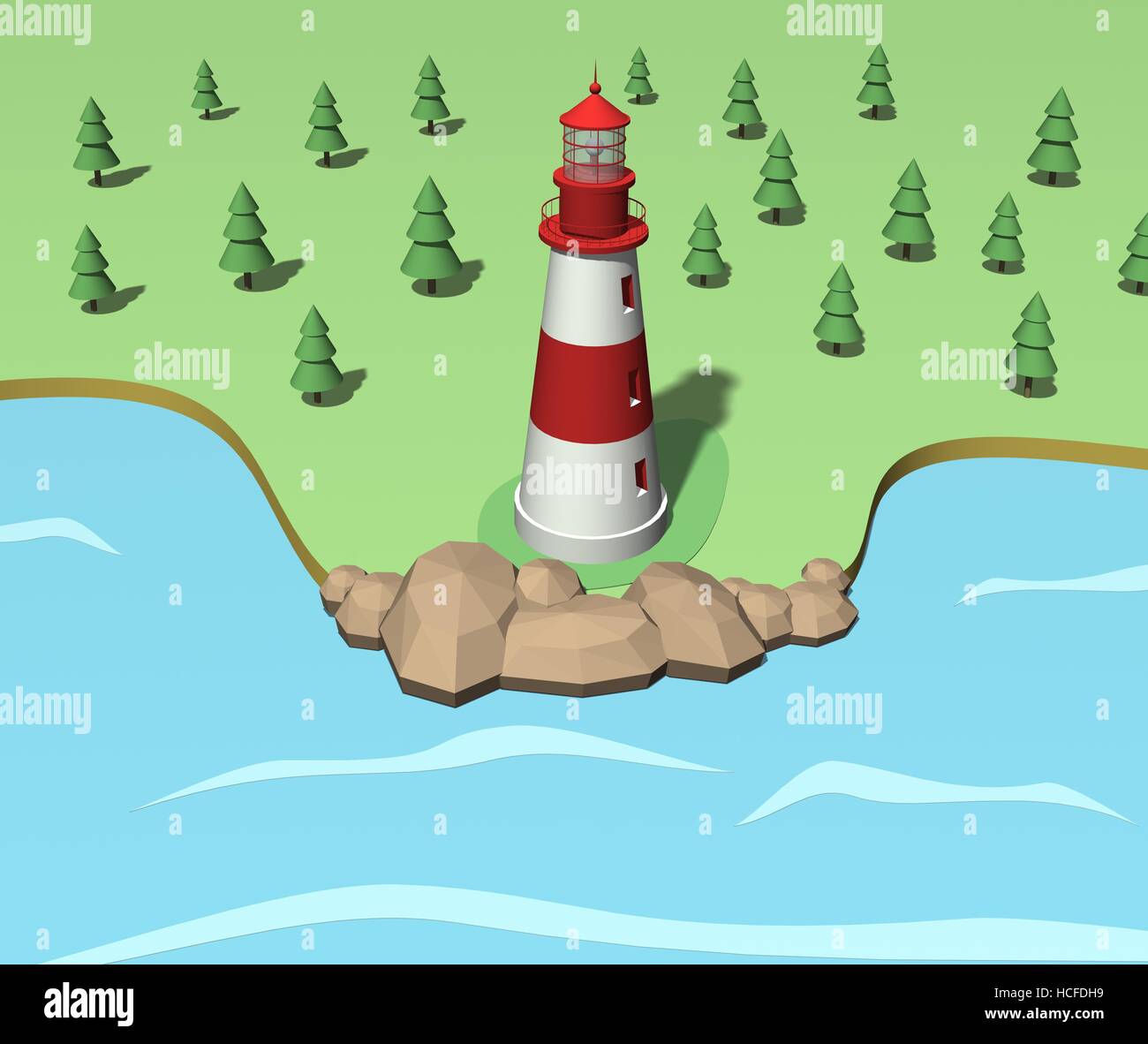 Lighthouse on the coast. Cartoon. 3d illustration Stock Photo - Alamy