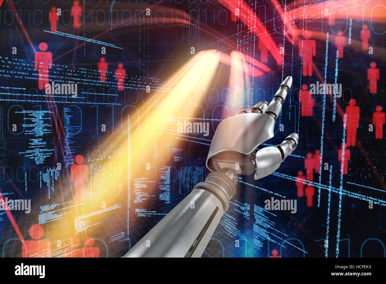 Composite image of silver robot arm pointing at something Stock Photo ...