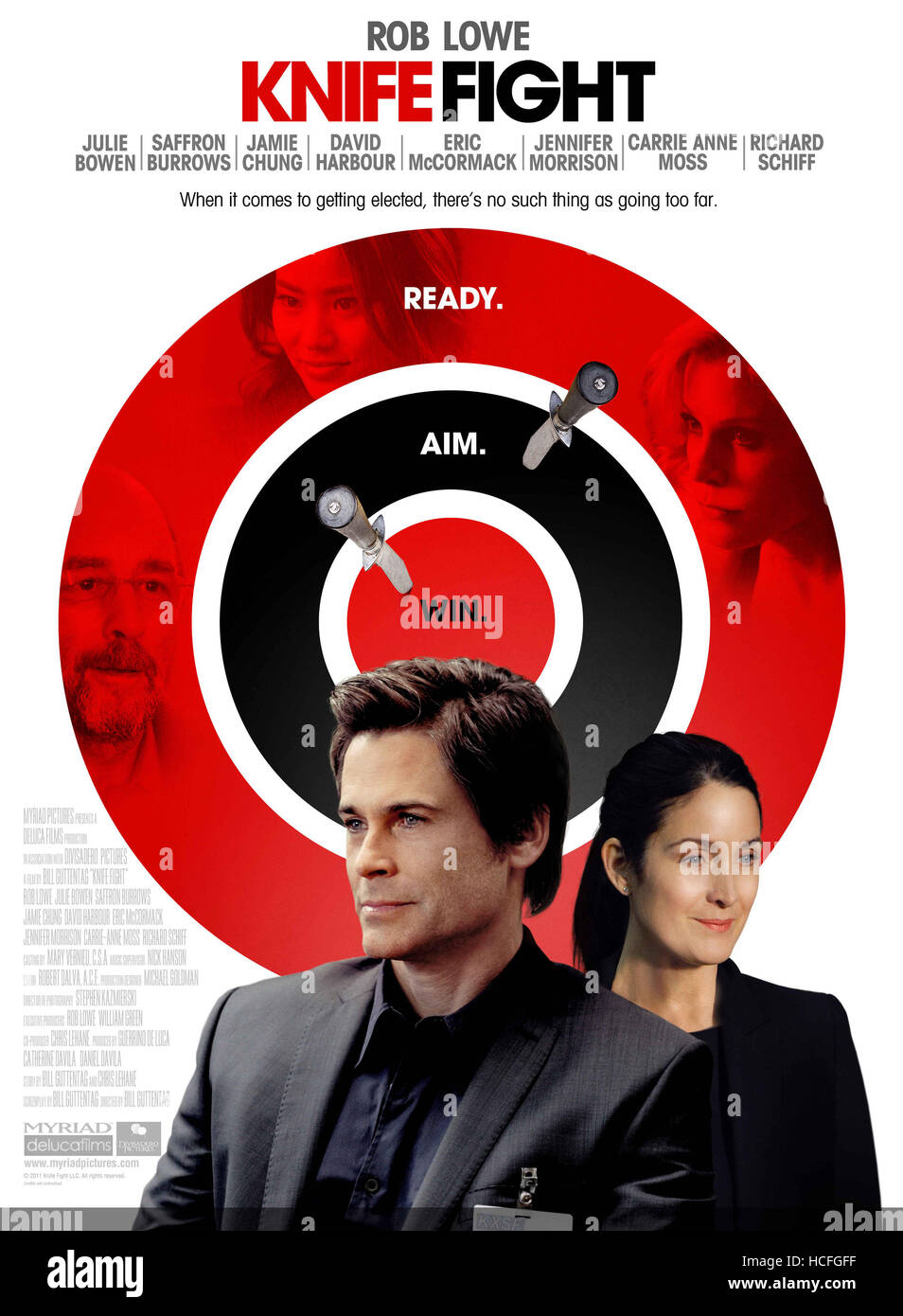 KNIFE FIGHT, background clockwise from top: Richard Schiff, Jamie Chung ...