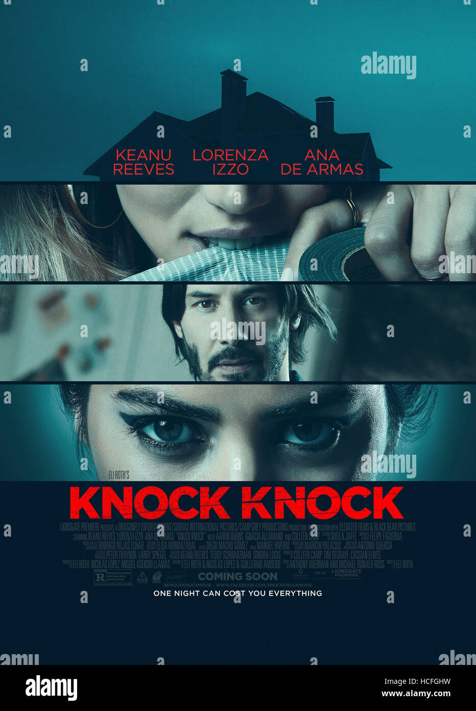 KNOCK KNOCK, US poster, from top: Ana de Armas, Keanu Reeves, Lorenza ...
