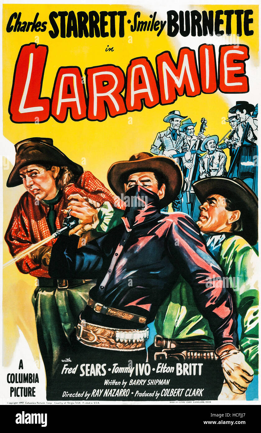 LARAMIE, US poster art, left: Smiley Burnette; center: Charles Starrett ...