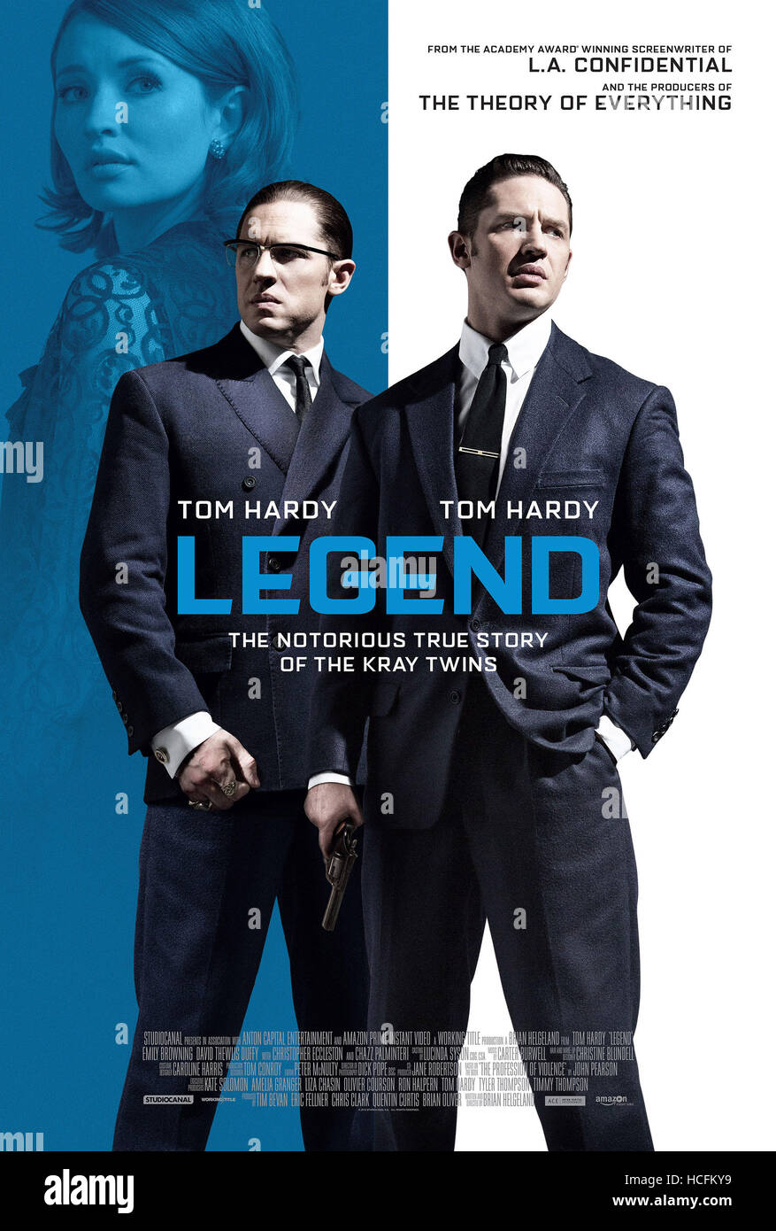 LEGEND, British poster art, from left: Emily Browning, Tom Hardy, as ...